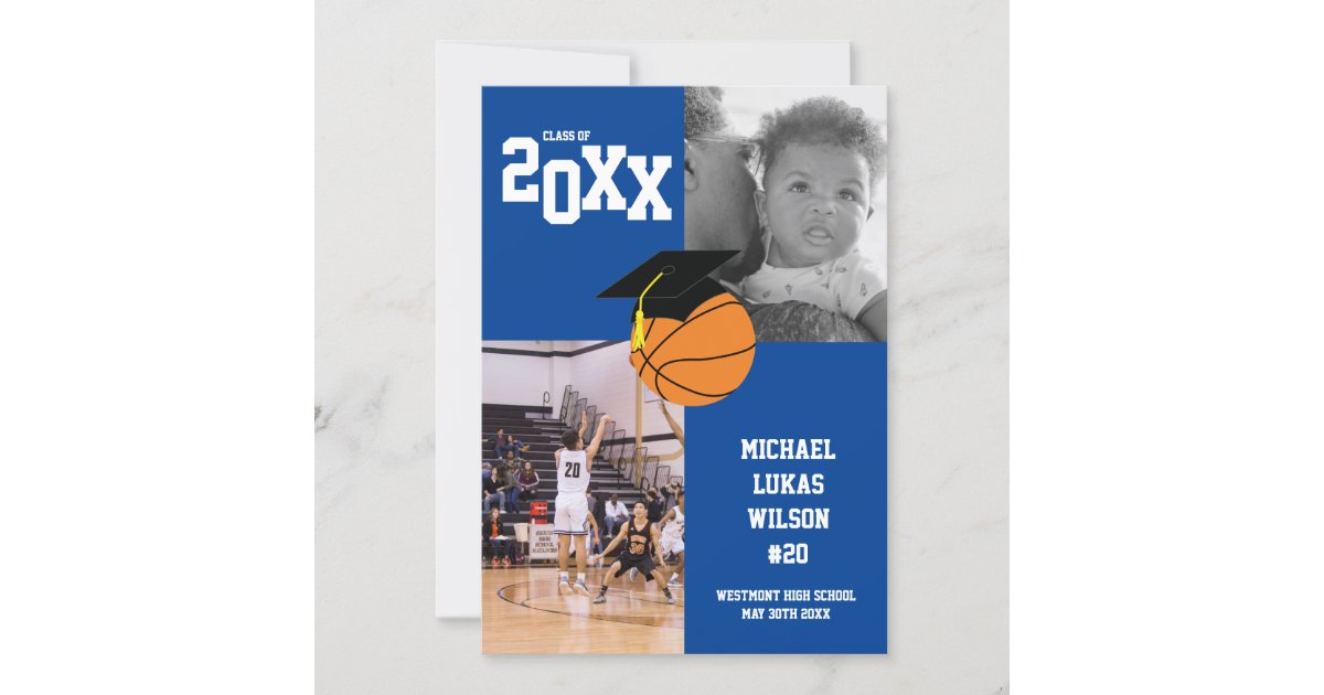 Basketball Graduation Sports Blue Announcement | Zazzle