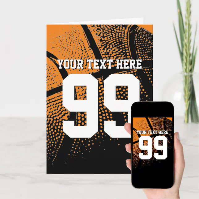 Basketball greeting card with sports jersey number | Zazzle