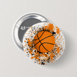 Basketball Grunge Paint Splatter Orange Black Cool Pinback Button | Zazzle