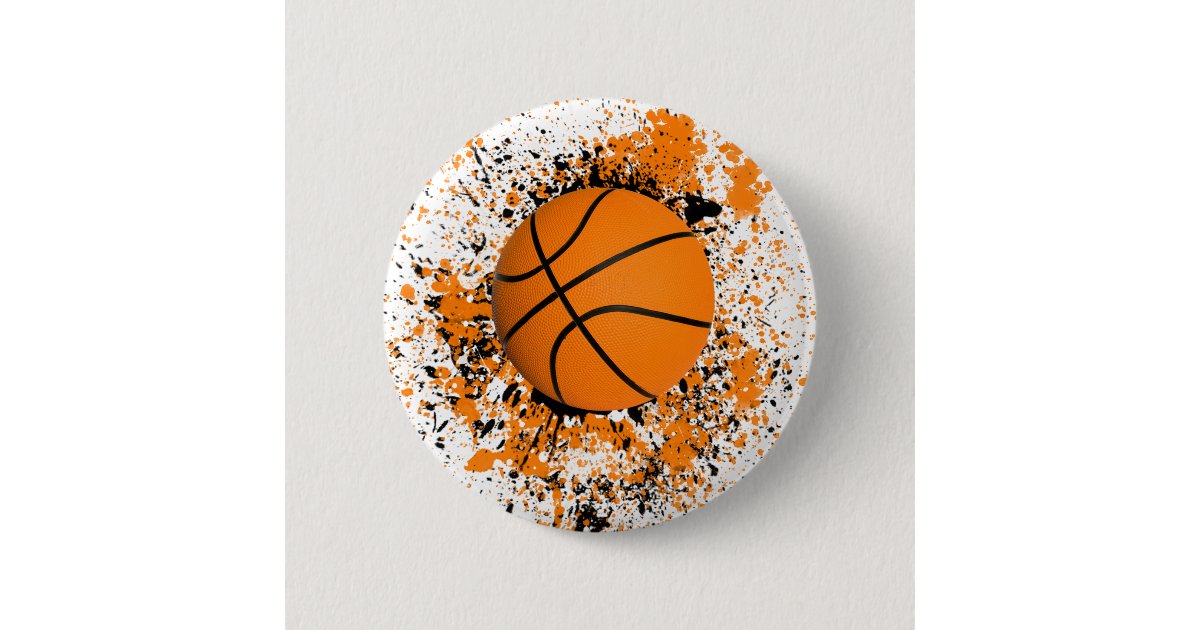Basketball Grunge Paint Splatter Orange Black Cool Pinback Button | Zazzle