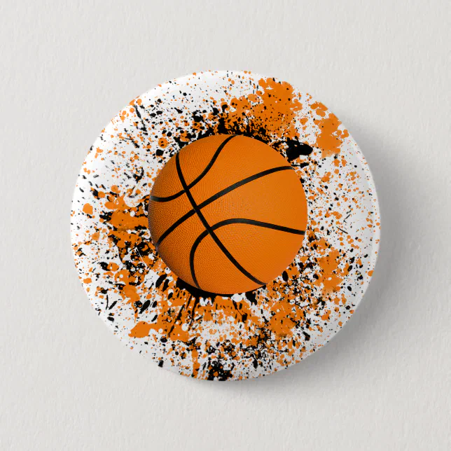 Basketball Grunge Paint Splatter Orange Black Cool Pinback Button | Zazzle