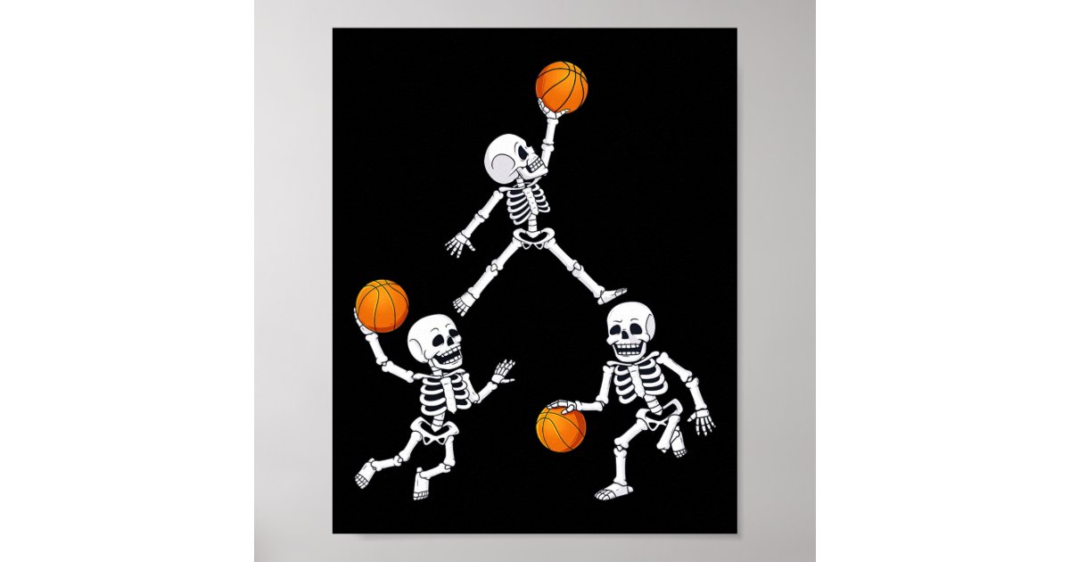 Basketball Halloween Skeleton Dunking Dribble Boys Poster | Zazzle