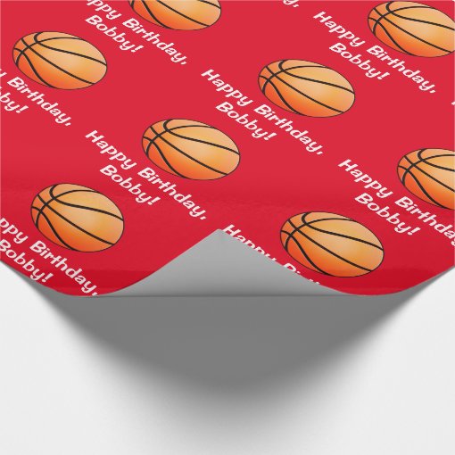 Basketball Happy Birthday Name Customizable Wrapping Paper | Zazzle