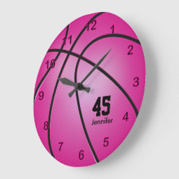 Basketball | Hot Pink | Personalize Large Clock | Zazzle