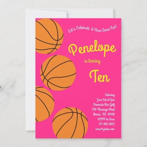 Basketball Kids Birthday Party Sports Pink Girls Invitation | Zazzle