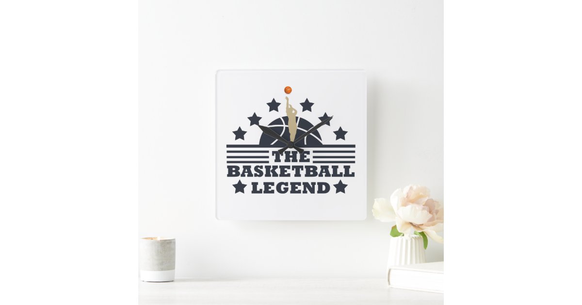 basketball legend square wall clock | Zazzle