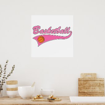 basketball logo pink womens girls poster | Zazzle