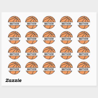 Basketball name tag stickers for kids | Zazzle