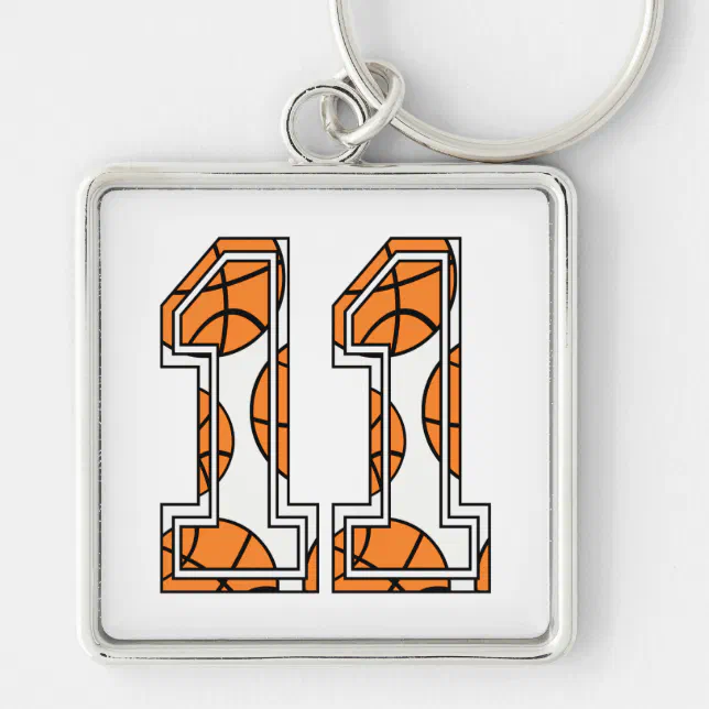 Basketball Number 11 on White Keychain | Zazzle