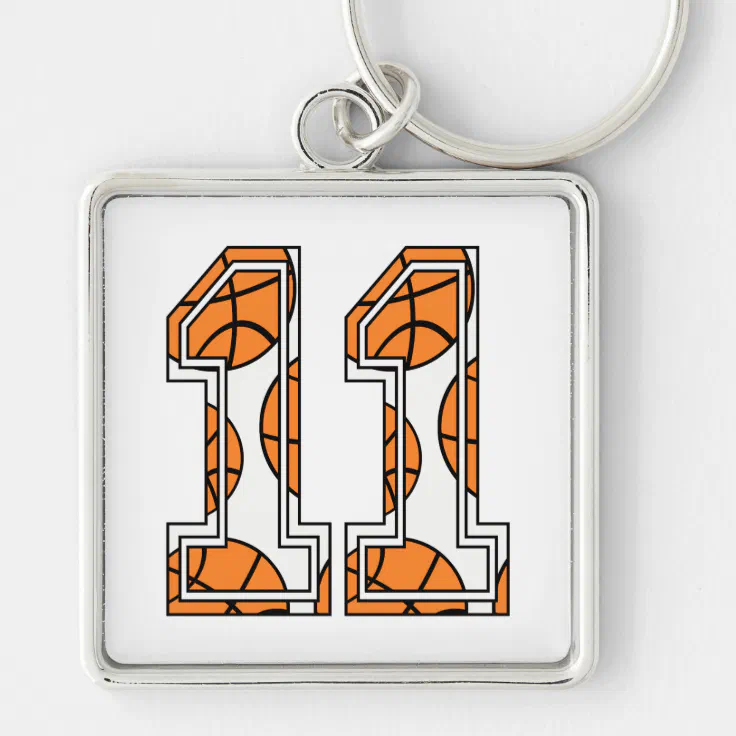 Basketball Number 11 on White Keychain | Zazzle