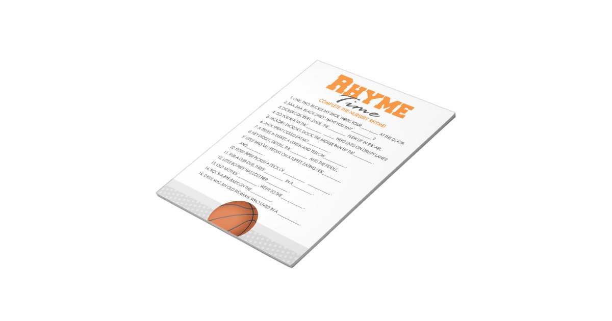 Basketball Nursery Rhyme Baby Shower Game Pack Notepad | Zazzle