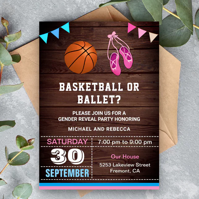 Basketball or Ballet Gender Reveal Party Invitation | Zazzle