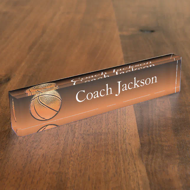 Basketball orange black fade desk nameplate | Zazzle