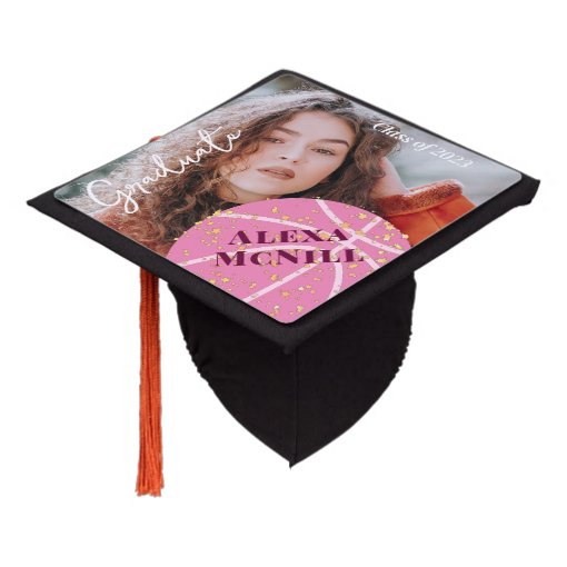 Basketball Pink Sparkle | Personalized Photo Name Graduation Cap Topper ...