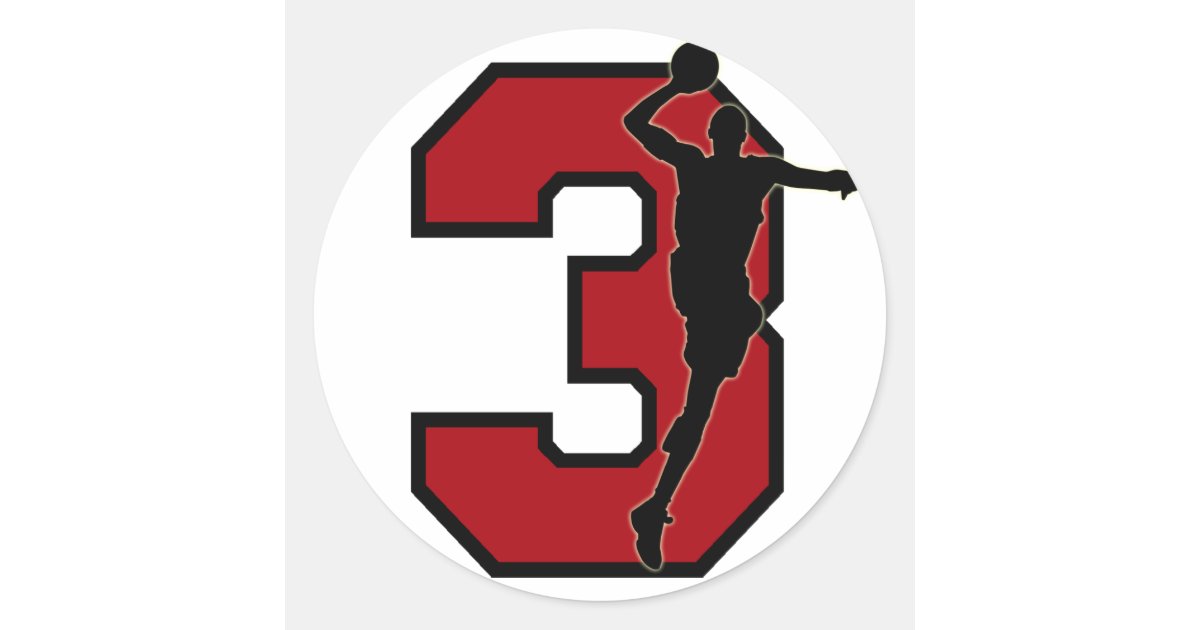 BASKETBALL PLAYER NUMBER 3 CLASSIC ROUND STICKER | Zazzle