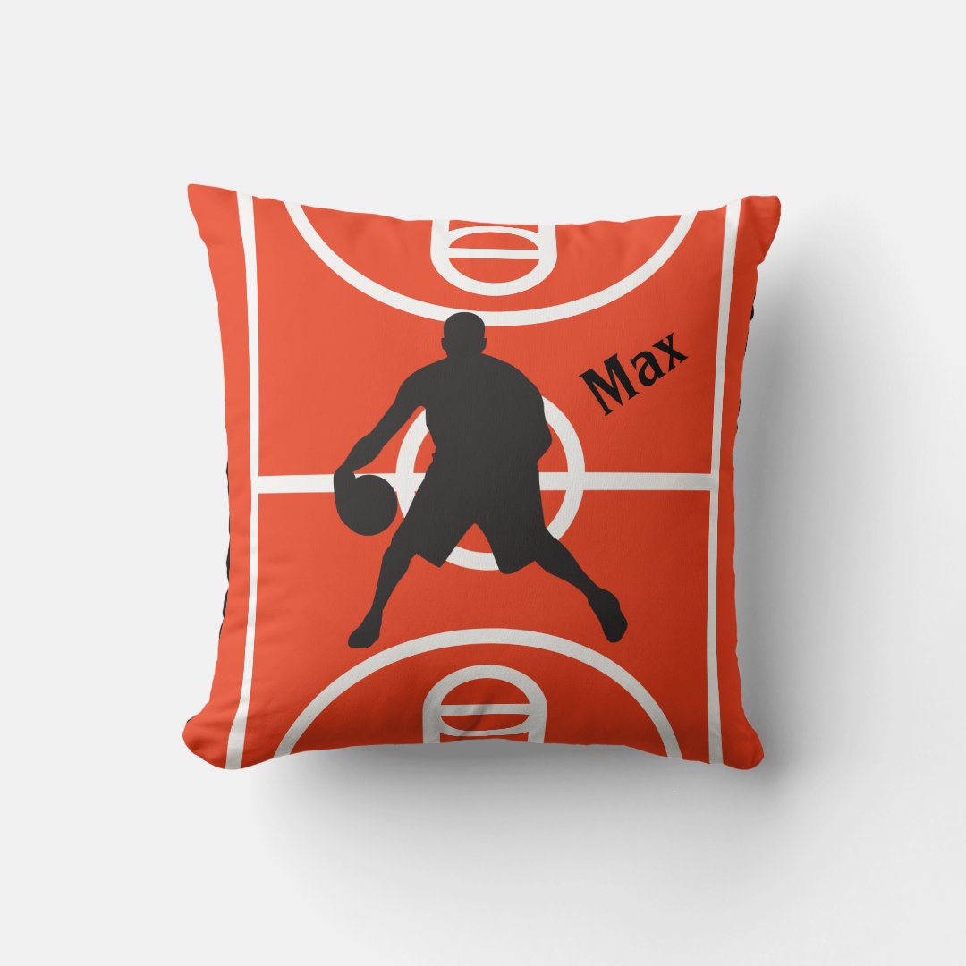 Basketball Player on Red Court Background Athletic Throw Pillow | Zazzle