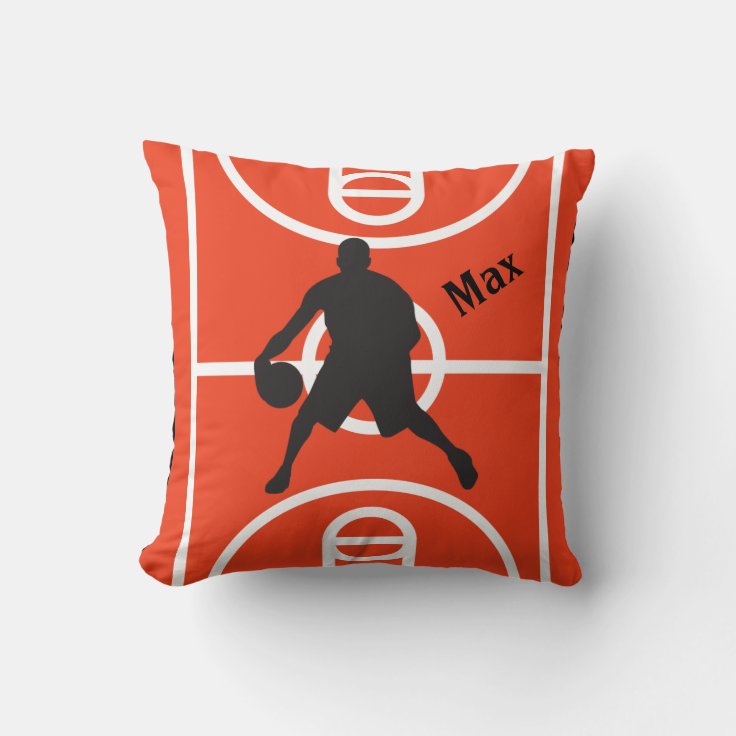 Basketball Player on Red Court Background Athletic Throw Pillow | Zazzle