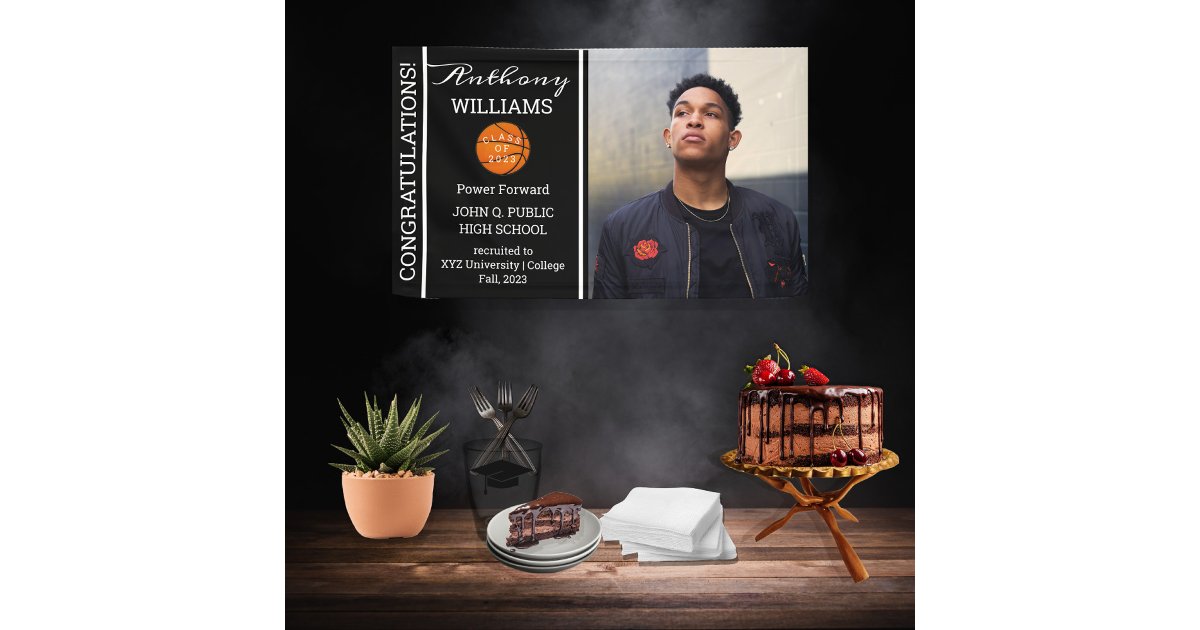 Basketball Player Photo Black | White Graduation Banner | Zazzle