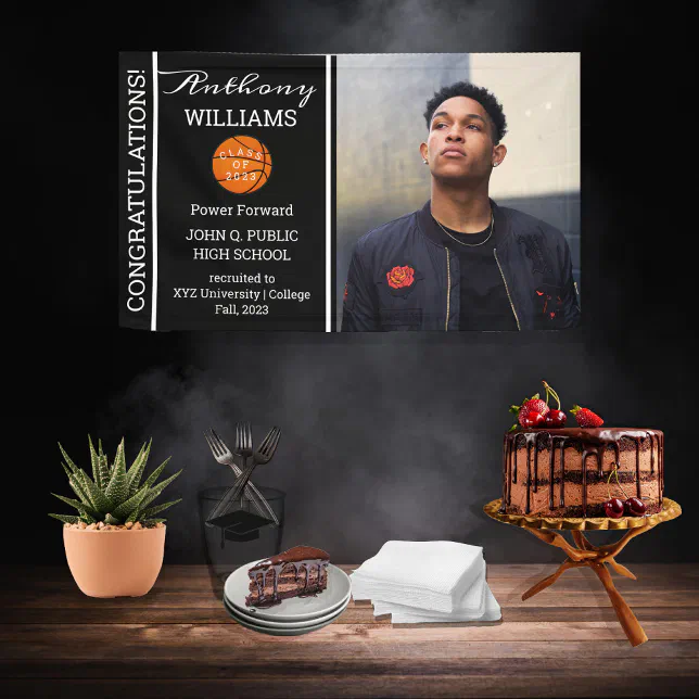 Basketball Player Photo Black | White Graduation Banner | Zazzle