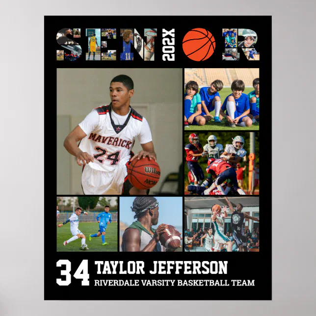 Basketball Player Senior Sports Team Photo Collage Poster | Zazzle