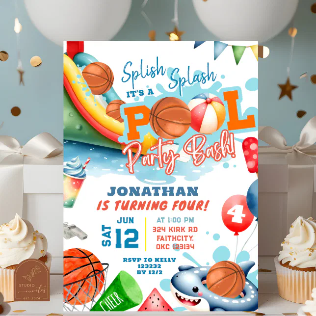Basketball Pool Birthday Party Invitation | Zazzle