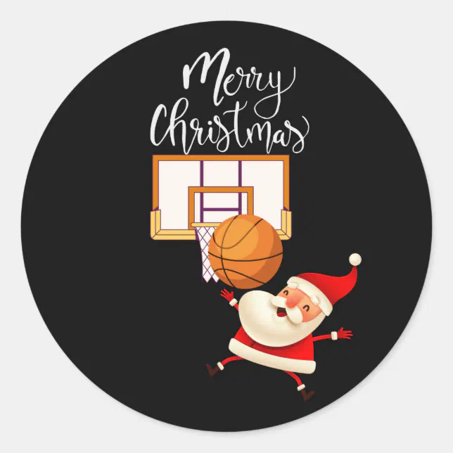 Basketball Santa Claus is playing with Christmas Classic Round Sticker ...
