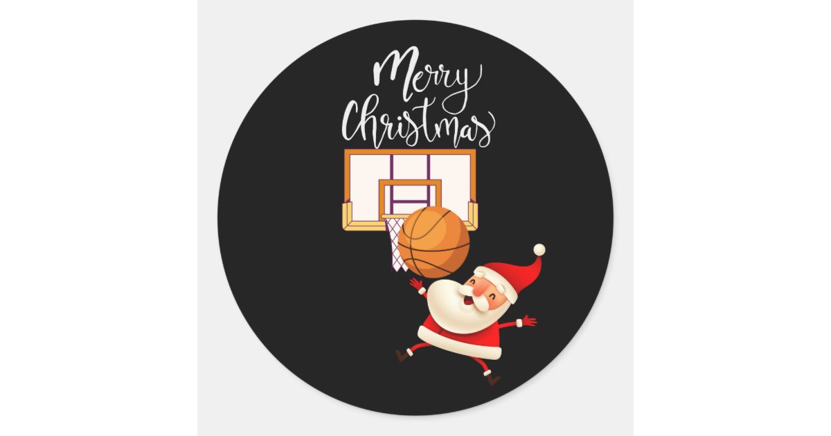 Basketball Santa Claus is playing with Christmas Classic Round Sticker ...