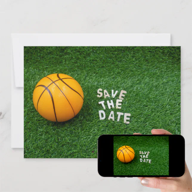Basketball Save the date with basketball on green Invitation | Zazzle