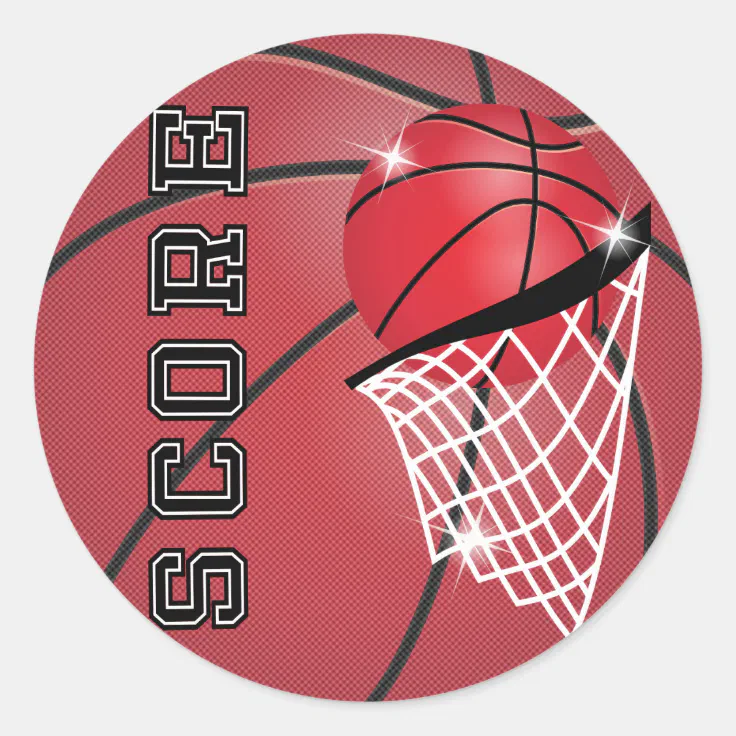 Basketball Score in Red Classic Round Sticker | Zazzle