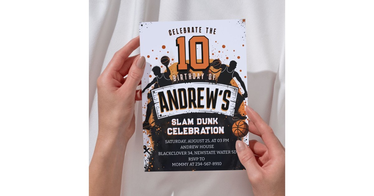 Basketball Slam Dunk Birthday Party Invitation | Zazzle
