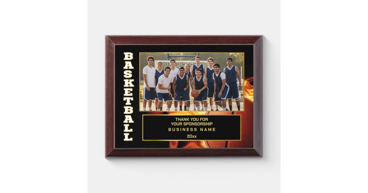 Basketball Sponsor Appreciation Custom Photo Award Plaque | Zazzle
