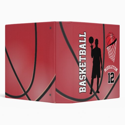 Basketball Sport | DIY Name and Number - Red 3 Ring Binder | Zazzle
