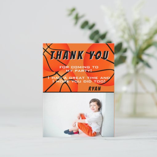 Basketball Sports Birthday Photo Thank You Card | Zazzle