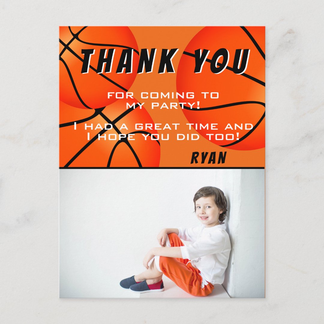 Basketball Sports Birthday Photo Thank You Card | Zazzle
