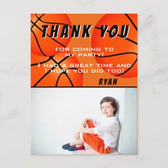 Basketball Sports Birthday Photo Thank You Card | Zazzle