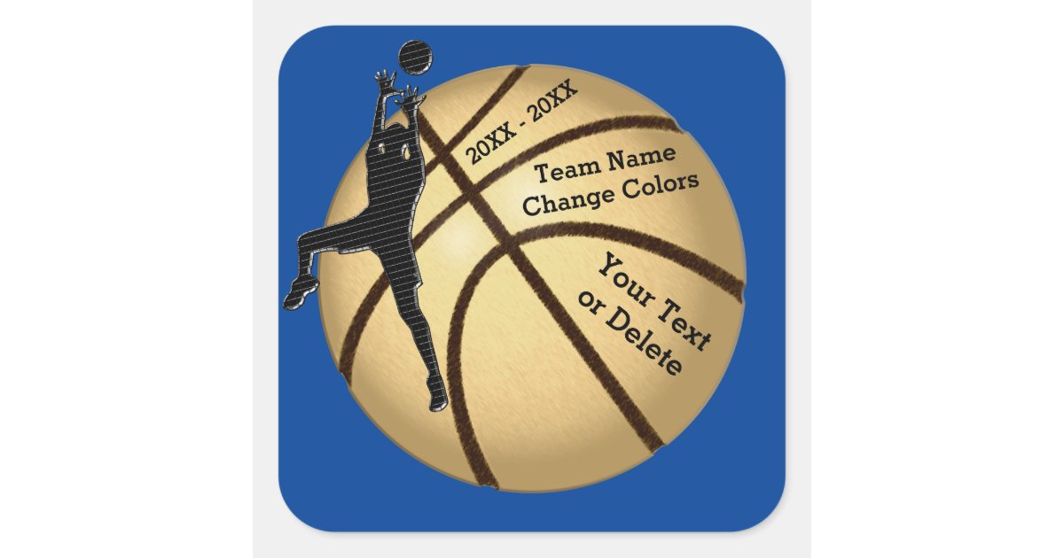 Basketball Stickers in YOUR COLORS and 3 TEXT | Zazzle