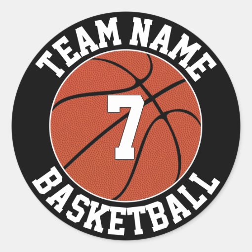 Basketball Team Name and Player Number Custom Classic Round Sticker ...