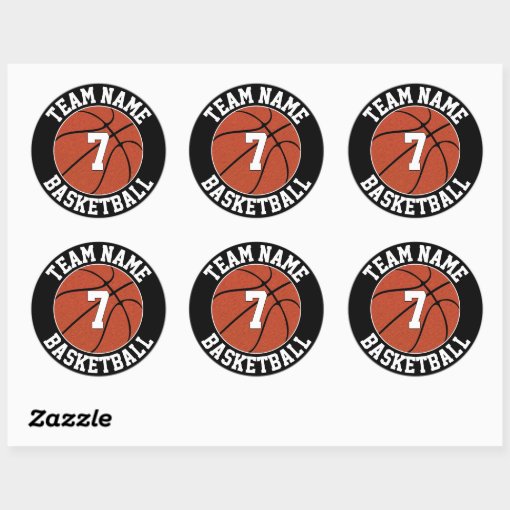 Basketball Team Name and Player Number Custom Classic Round Sticker ...