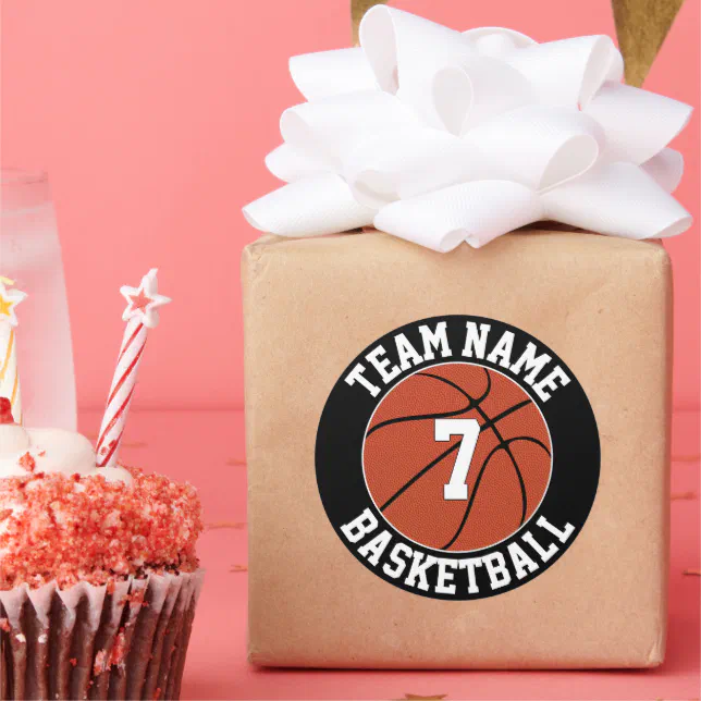 Basketball Team Name and Player Number Custom Classic Round Sticker ...