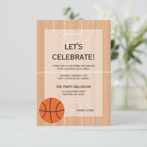 Basketball Themed Bar Mitzvah Reception Invitation | Zazzle