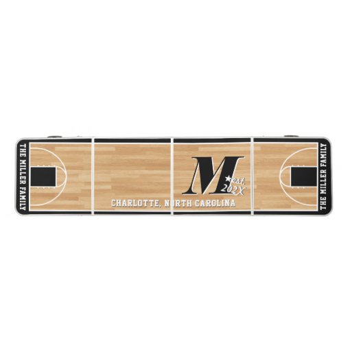 Basketball Themed Family Monogram | Black Court Beer Pong Table | Zazzle