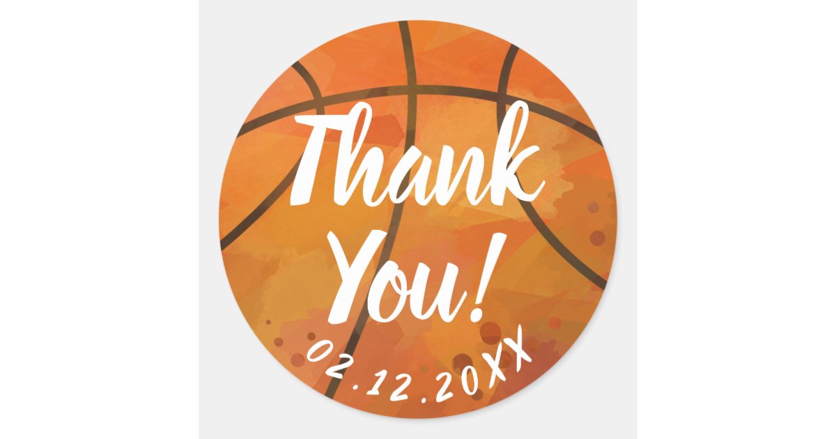 Basketball Themed Thank You Classic Round Sticker | Zazzle