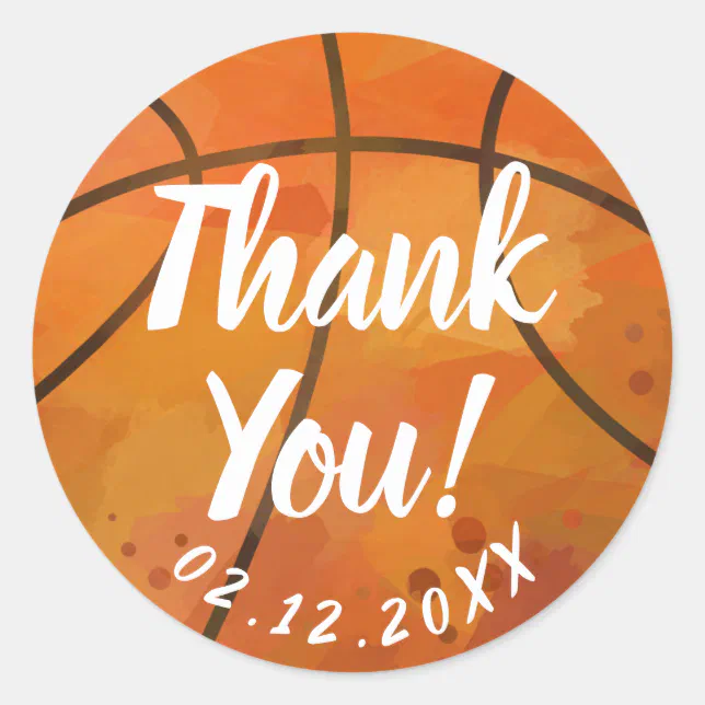 Basketball Themed Thank You Classic Round Sticker | Zazzle