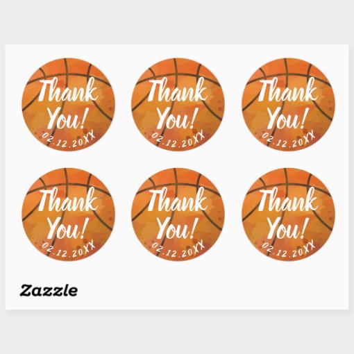 Basketball Themed Thank You Classic Round Sticker | Zazzle