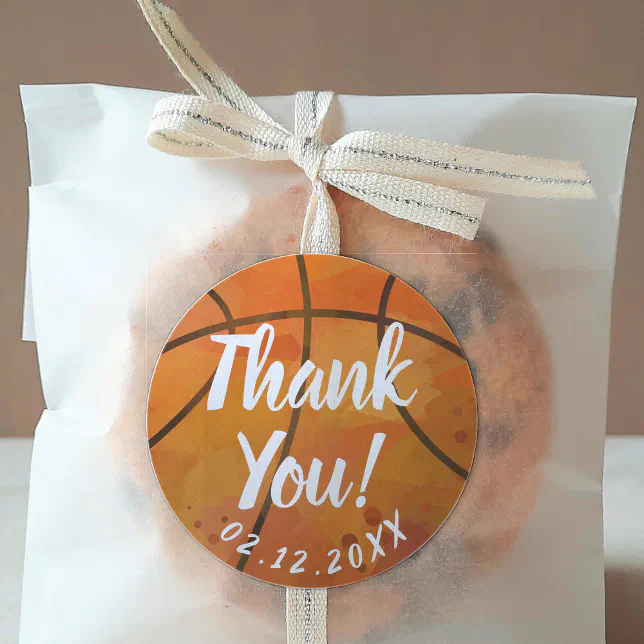 Basketball Themed Thank You Classic Round Sticker | Zazzle
