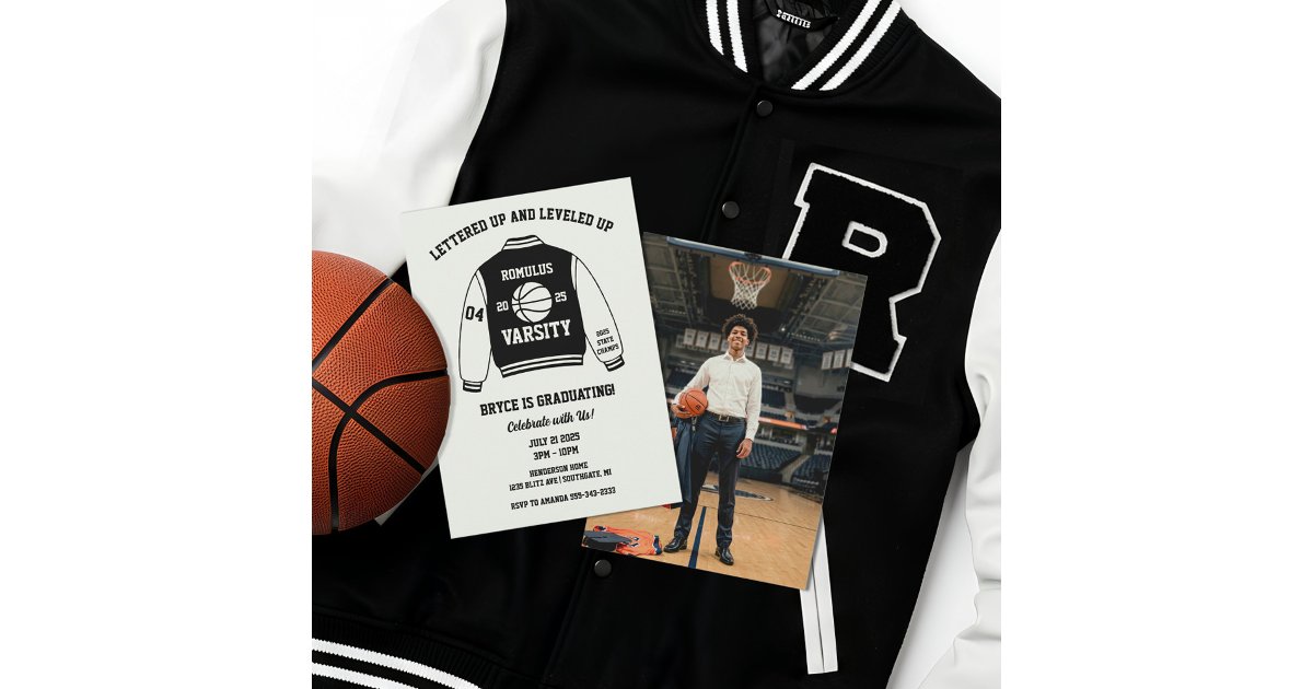 Basketball Varsity Jacket Graduation Party Invitation | Zazzle