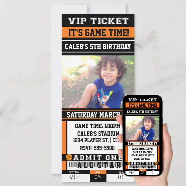 BASKETBALL VIP TICKET PHOTO Party Invitation | Zazzle