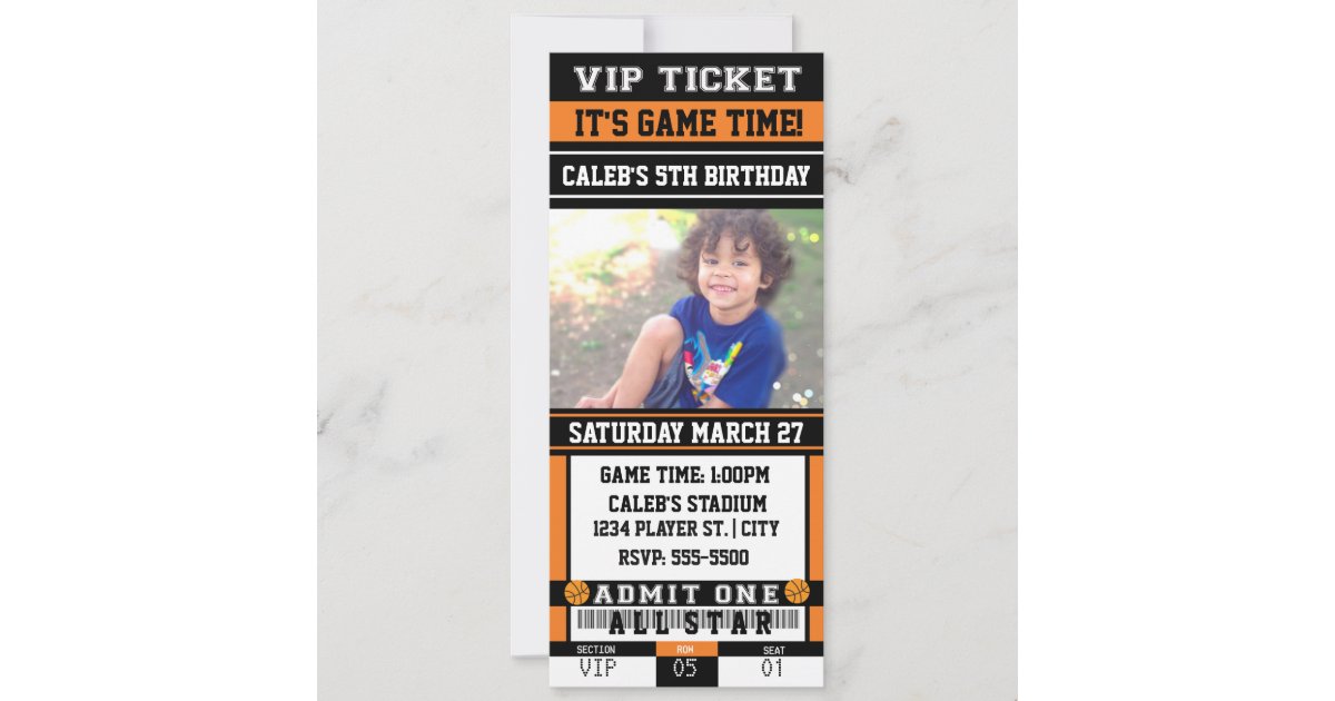 BASKETBALL VIP TICKET PHOTO Party Invitation | Zazzle