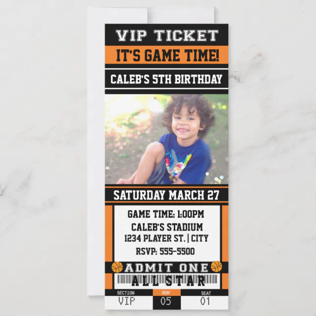 BASKETBALL VIP TICKET PHOTO Party Invitation | Zazzle