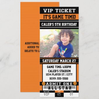 BASKETBALL VIP TICKET PHOTO Party Invitation | Zazzle